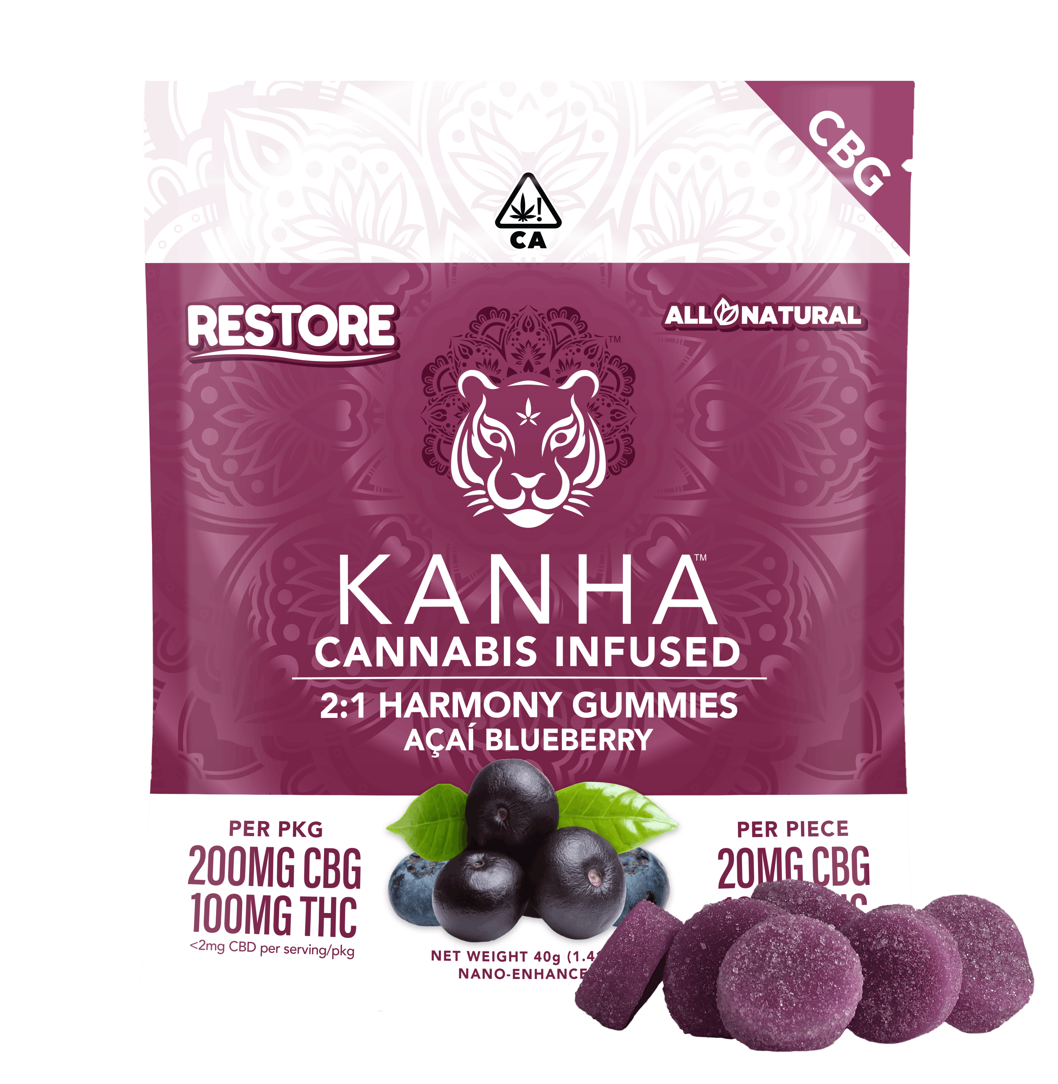 NUG REDDING CANNABIS DISPENSARY | ACAI BLUEBERRY 2:1 CBG:THC 100MG GUMMIES